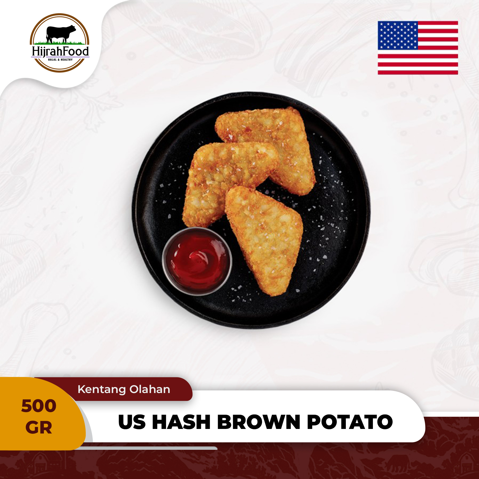 Kentang Hash Browns | Potato Hash Brown Patties USA | Hijrahfood Meatshop